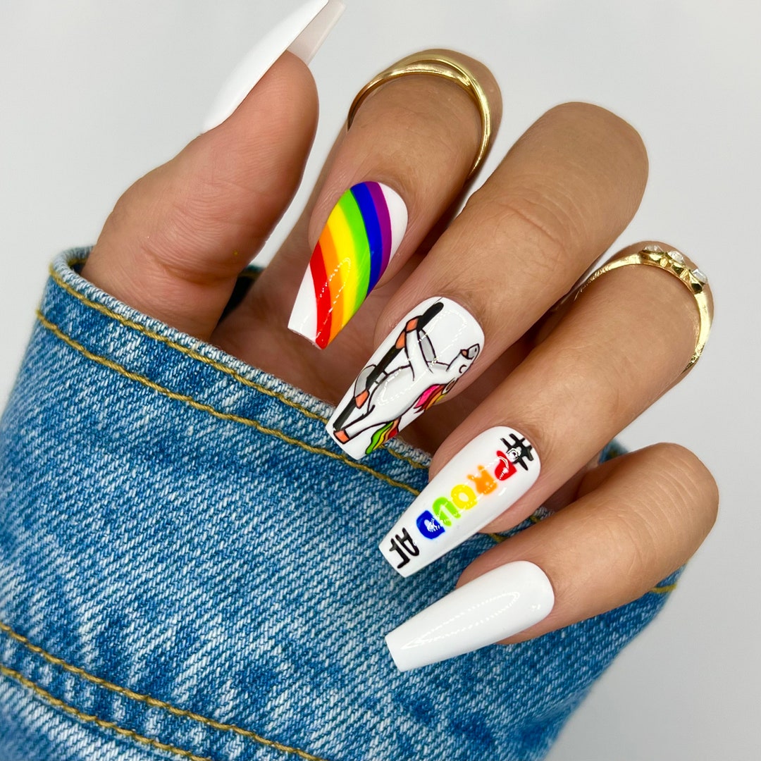 Pride Press on Nails | Rainbow Coffin False Nails - Etsy