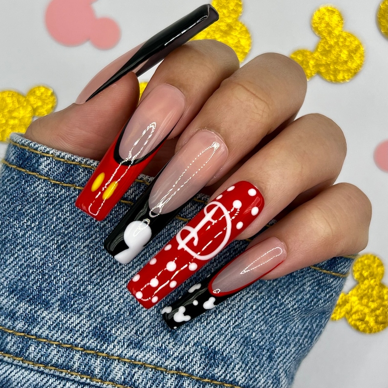 Red and Black Disney Press on Nails Disney Nails - Etsy