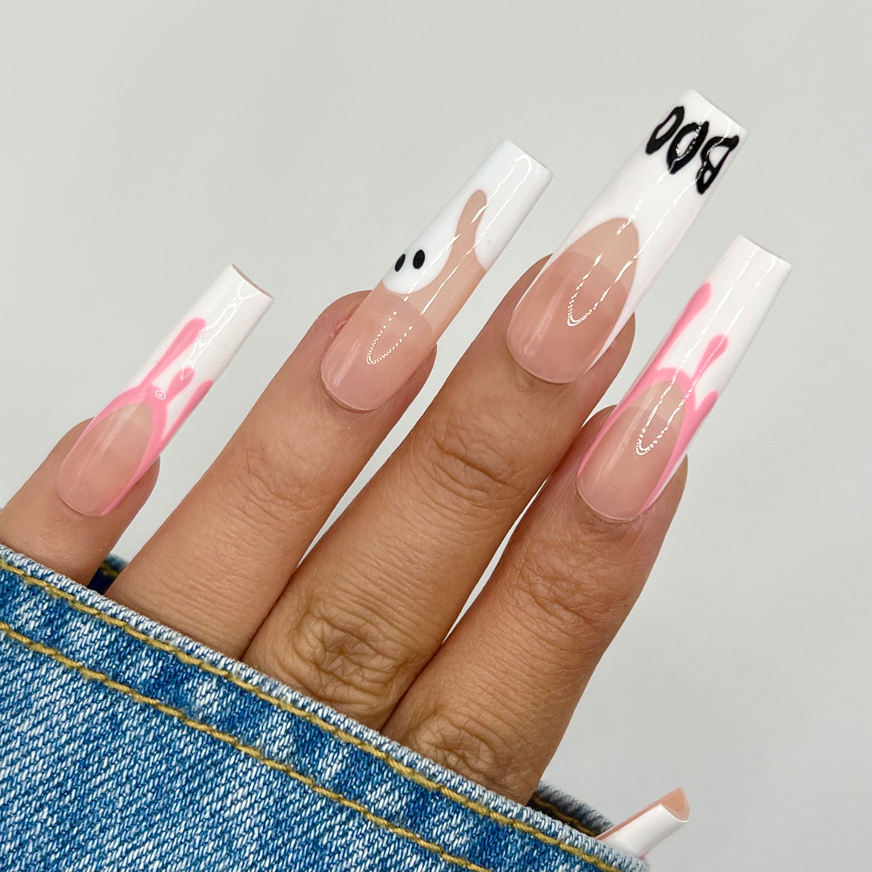 BOO French Press on Nails Glue on Nails Long Nails Stick - Etsy