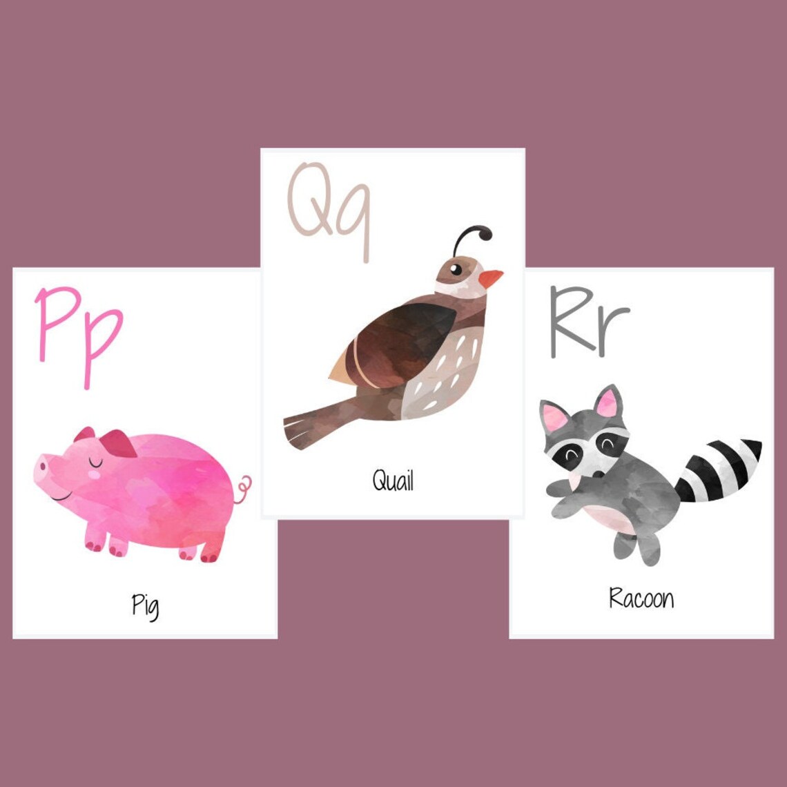 Animal Alphabet Flashcards ABC Watercolor Montessori - Etsy