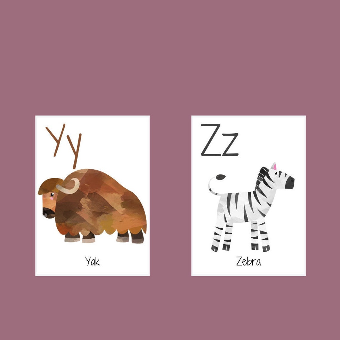 Animal Alphabet Flashcards ABC Watercolor Montessori - Etsy