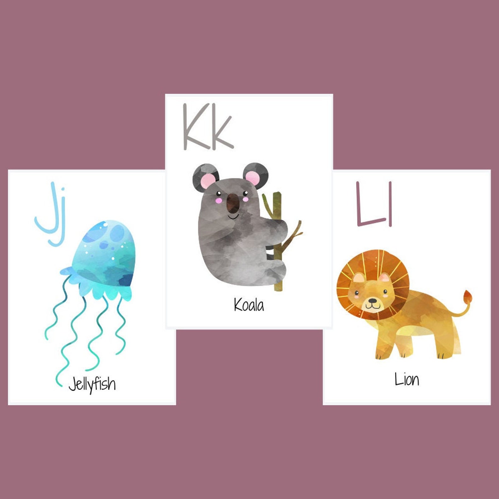 Animal Alphabet Flashcards ABC Watercolor Montessori - Etsy