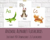 Animal Alphabet Flashcards ABC Watercolor Montessori - Etsy