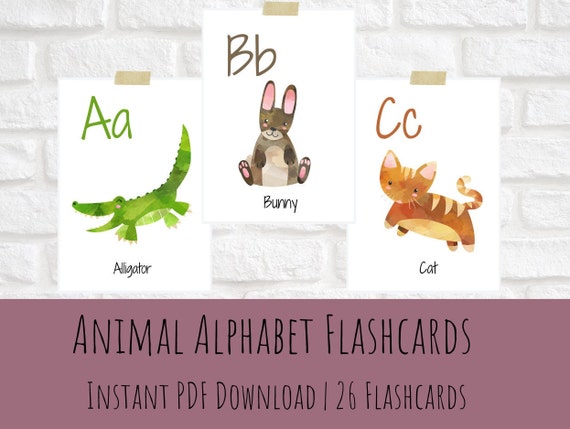 Animal Alphabet Flashcards ABC Watercolor Montessori - Etsy