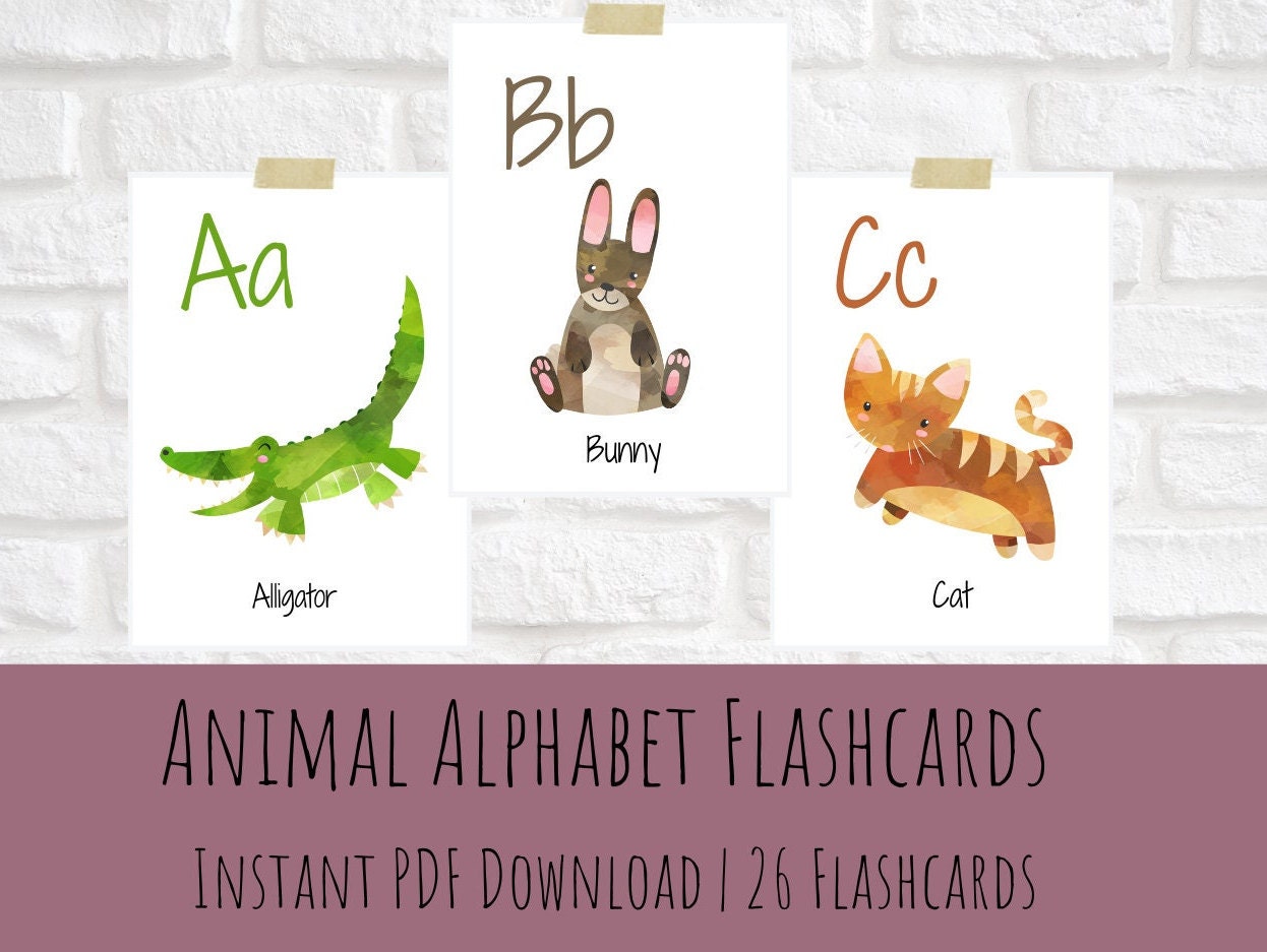 Animal Alphabet Flashcards| ABC| Watercolor| Montessori Homeschool ...