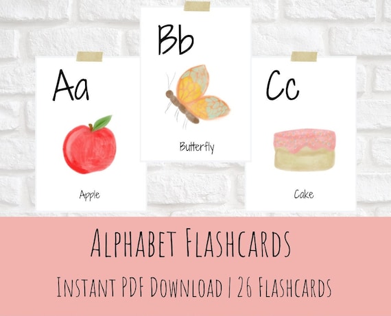 Alphabet Flashcards ABC Watercolor Montessori Homeschool - Etsy