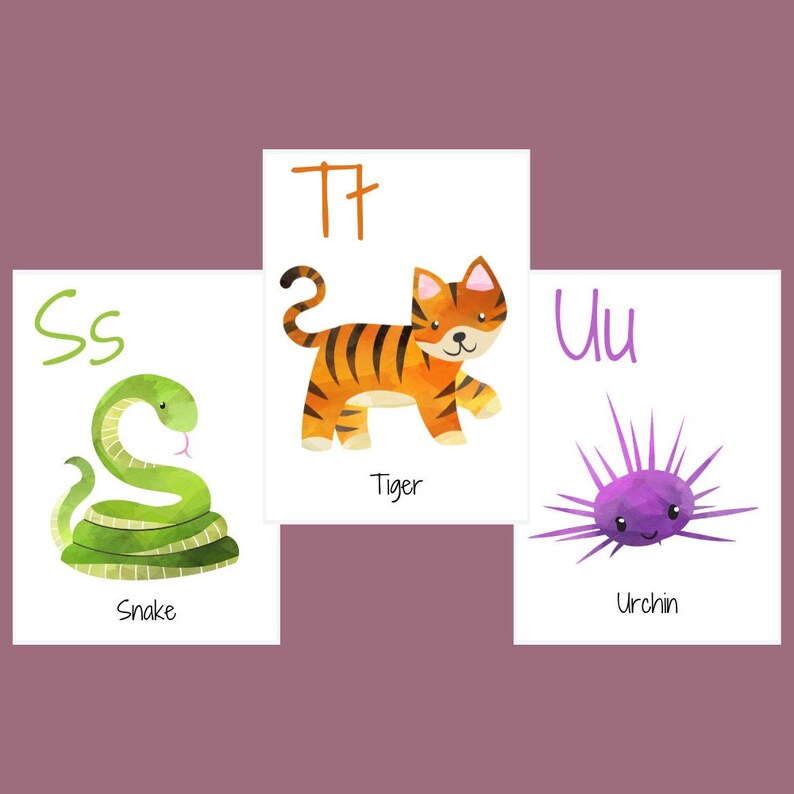 Animal Alphabet Flashcards ABC Watercolor Montessori - Etsy