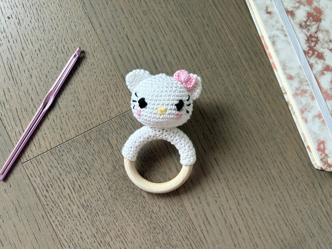 Crocheted White Kitty Cat Rattle With Bell L for Baby - Etsy
