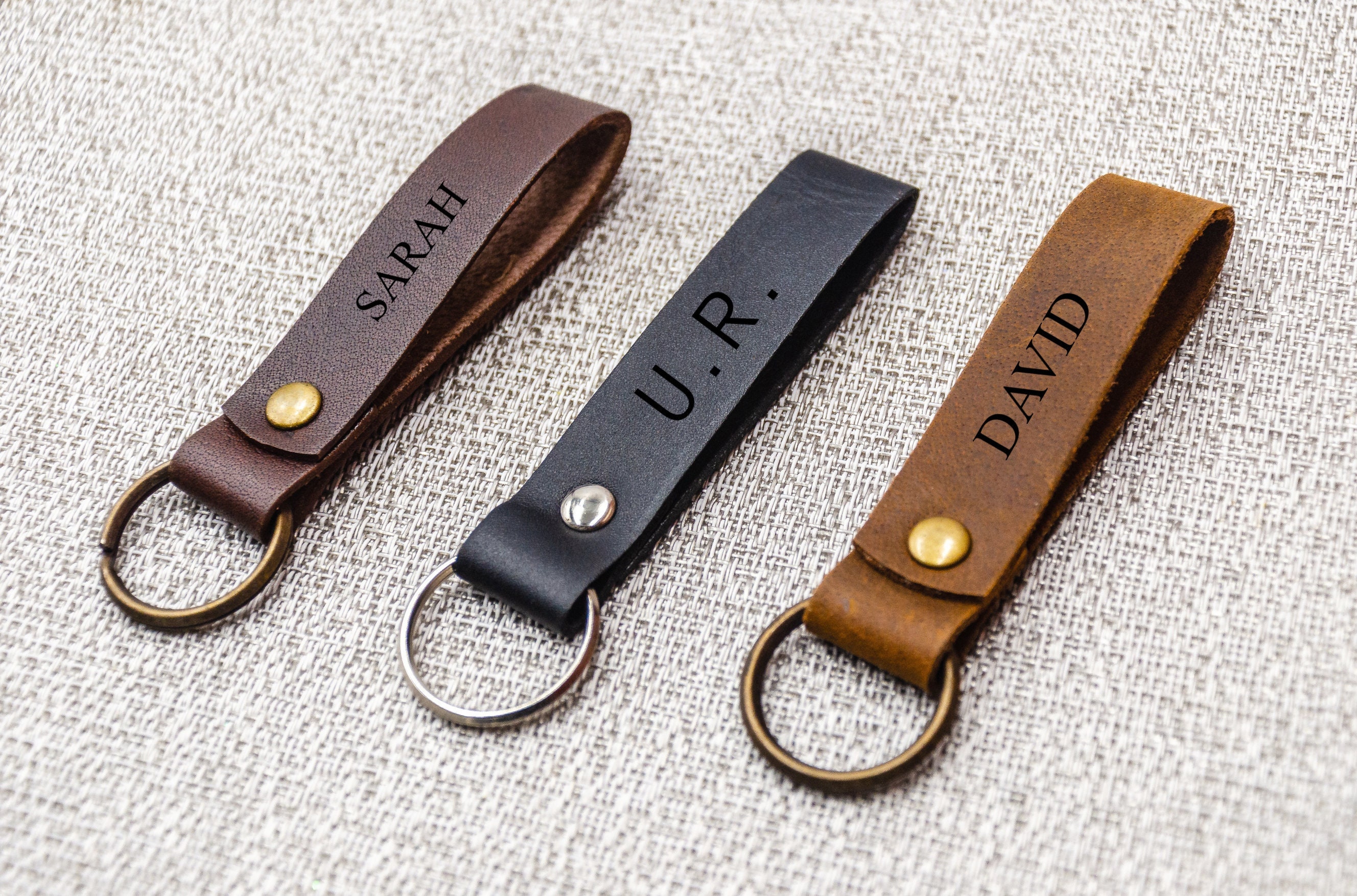 Customized Leather Keychain, Personalized Leather Keychain, Minimialist ...