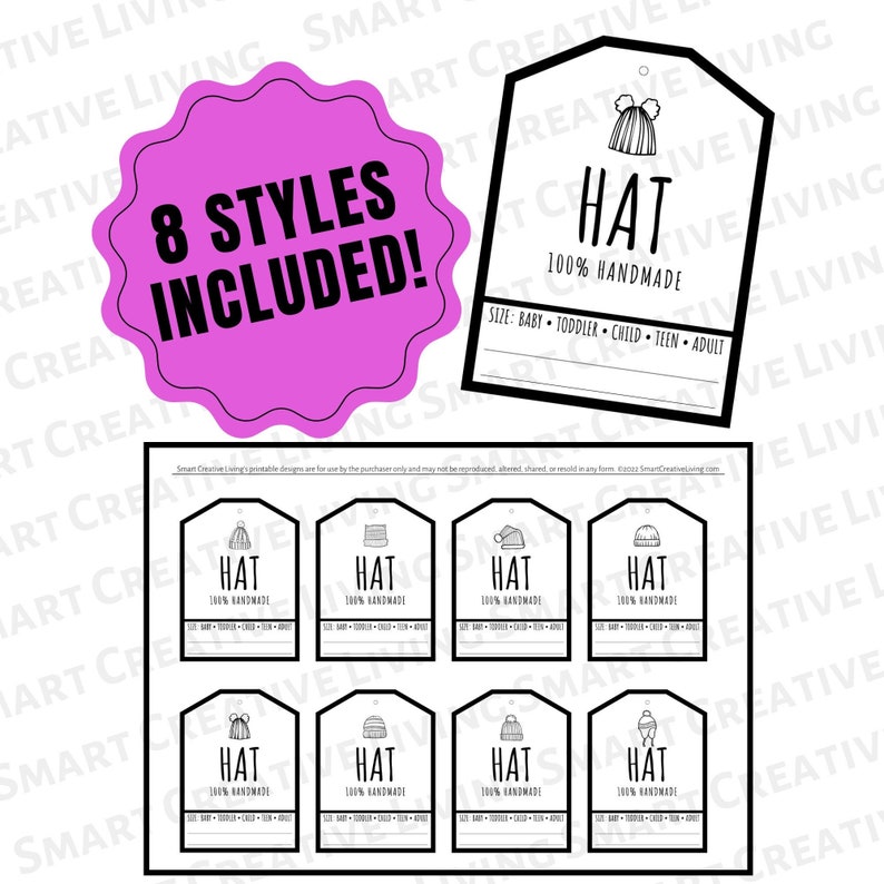 Printable Hat Tags – Handmade Knit & Crochet Beanies (PDF Download) - Etsy