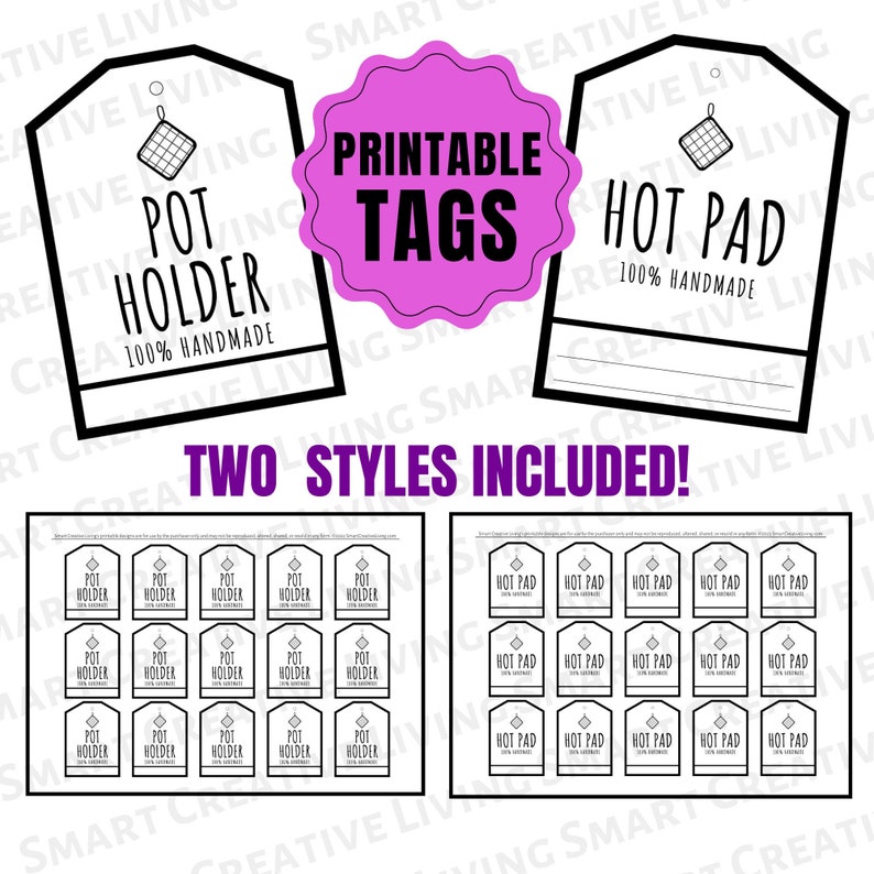 PRINTABLE Hot Pad & Pot Holder Tags Price Labels for - Etsy