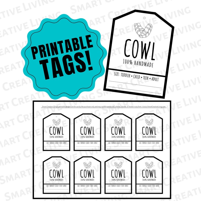 PRINTABLE Cowl Tags - Price Labels for Crocheted or Knit Handmade Cowls ...