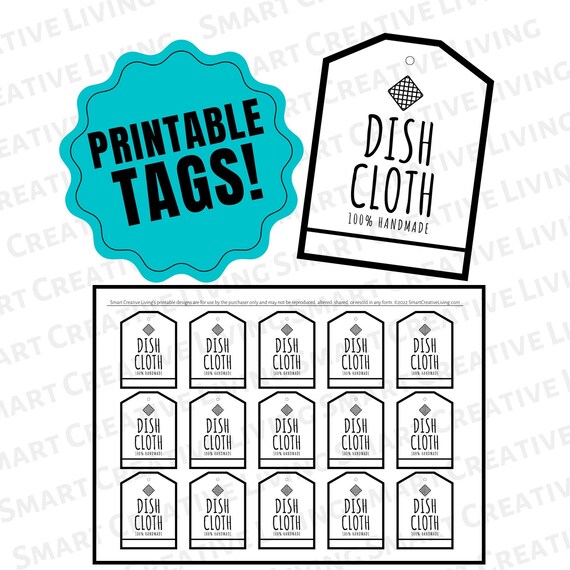 PRINTABLE Dish Cloth Tags Price Labels for Crocheted or Knit - Etsy