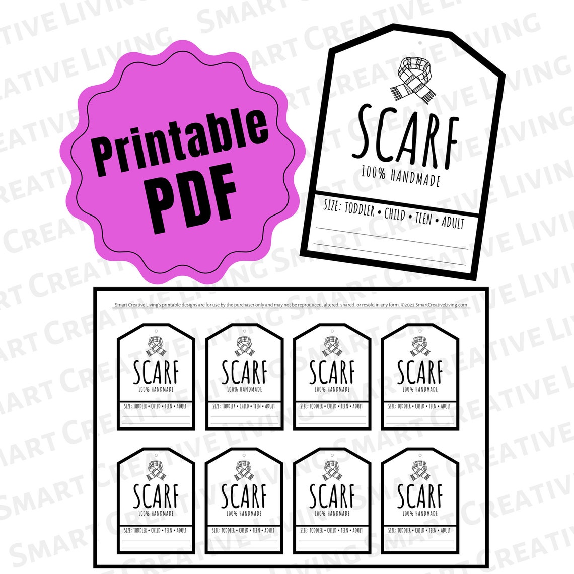 PRINTABLE Scarf Tags - Price Labels for Crocheted or Knit Handmade ...