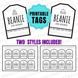PRINTABLE Beanie Tags Price Labels for Crocheted or Knit Handmade Hats ...