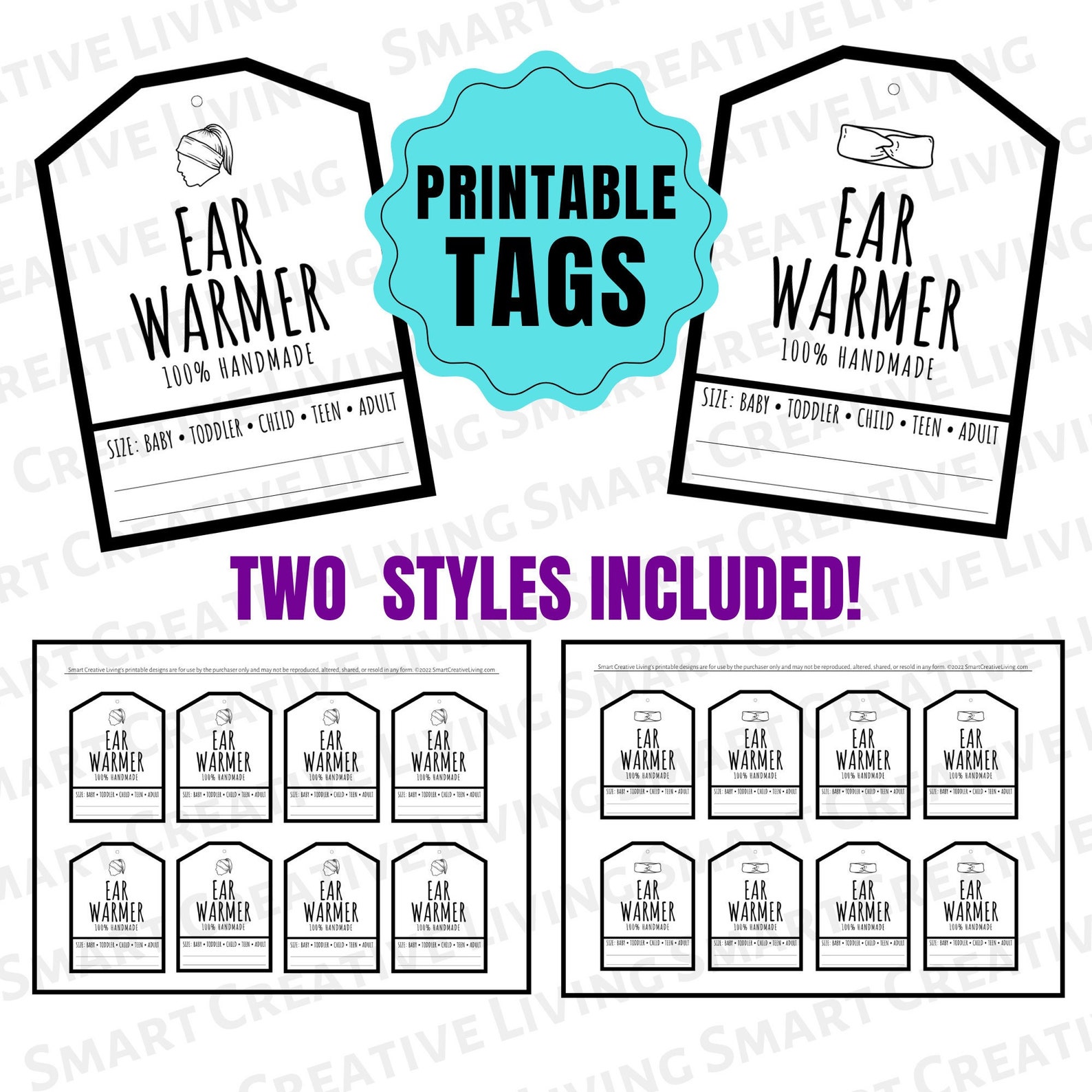 PRINTABLE Ear Warmer Price Tags Labels for Crocheted or Knit Handmade ...