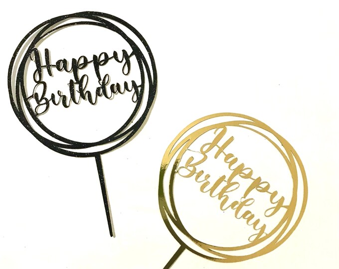 Round Happy Birthday Cake Topper - Etsy