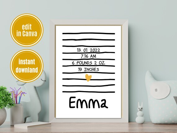 Printable Newborn Birth Information Sign New Baby Keepsake | Etsy