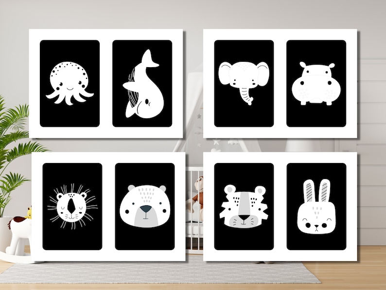Printable Black and White High Contrast Cards, Set of 80 Baby Cards ...