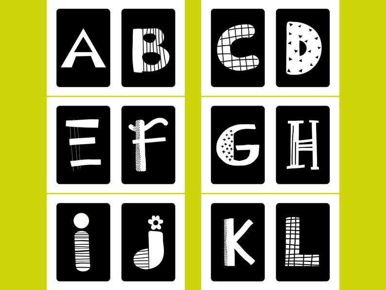 Black and White Flashcards With Happy Alphabet, Sensory Black and White ...