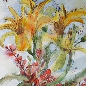 Original Watercolour,'lily Study', June Bevan, Circa 1990's - Etsy