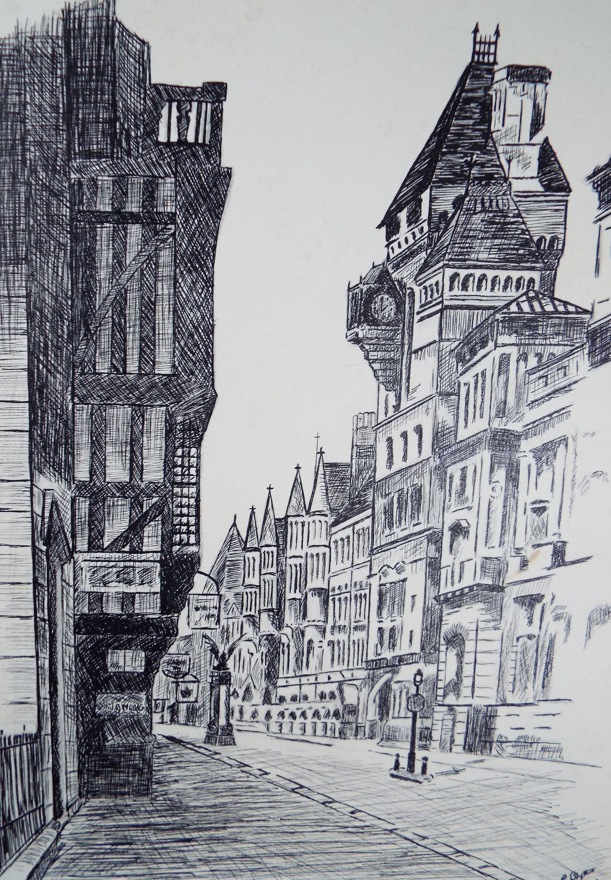 Original Pen & Ink, 'street Scene', Dated 1930, Artist Unknown - Etsy