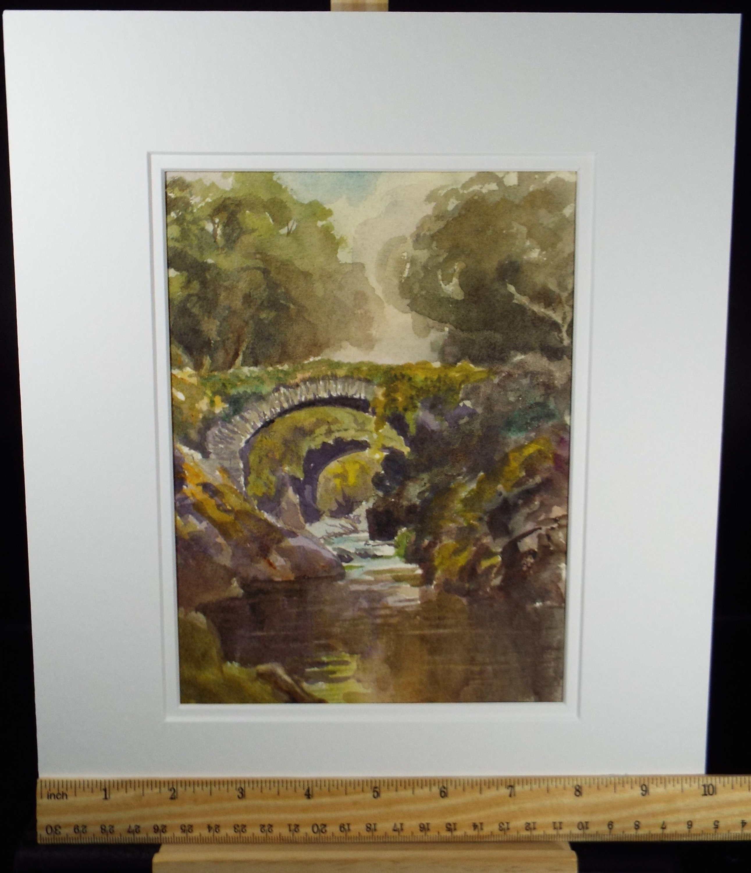 Original Watercolour, 'stone Bridge Over the River', C1940, Unknown ...