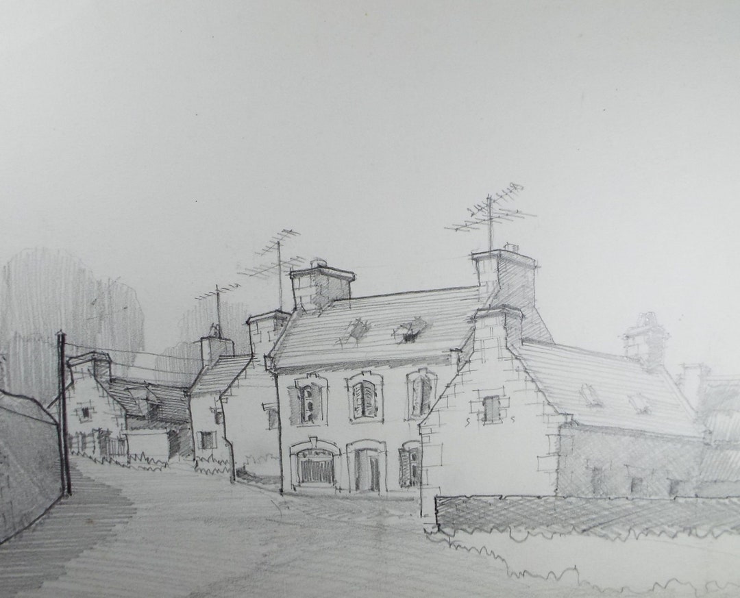Original Pencil Drawing, 'street With Housing' , Circa 1990's, Artist ...