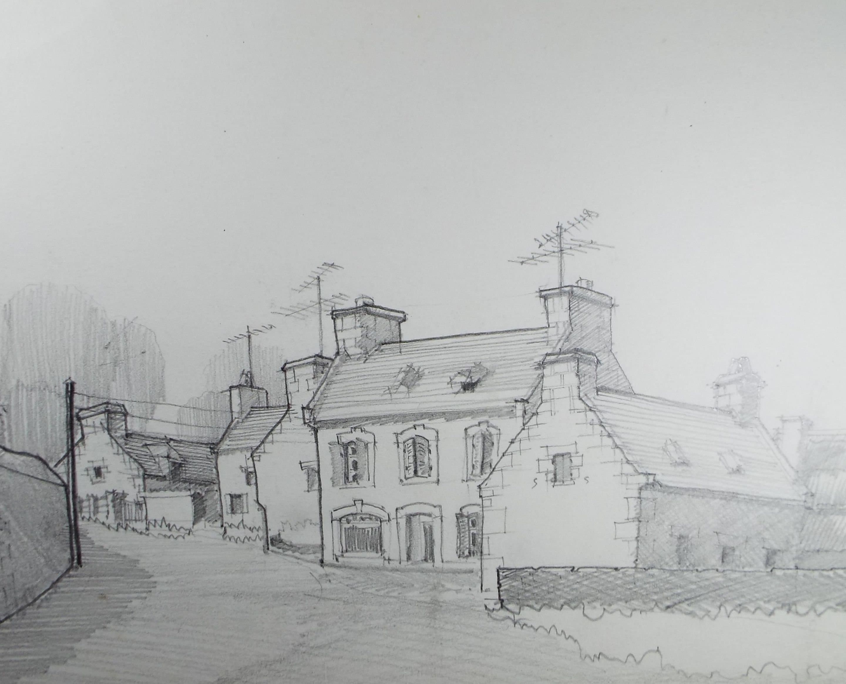 Original Pencil Drawing, 'street With Housing' , Circa 1990's, Artist ...