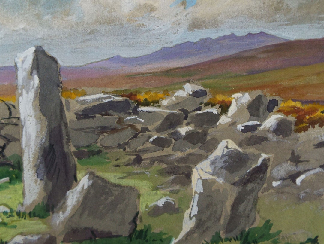 Original Gouache, 'moorland With Dry Stones', Circa 1940's, Artist ...