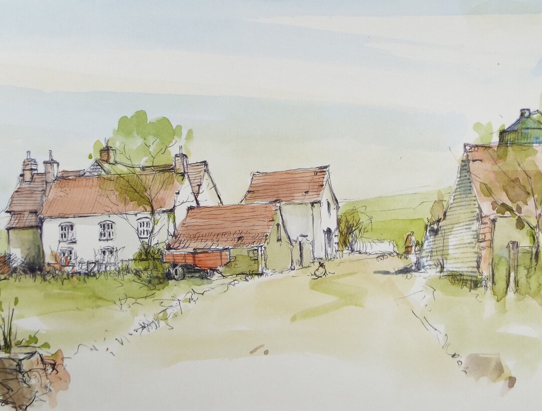 Original Watercolour & Ink, 'farm Buildings', C1990's, Artist Unknown ...