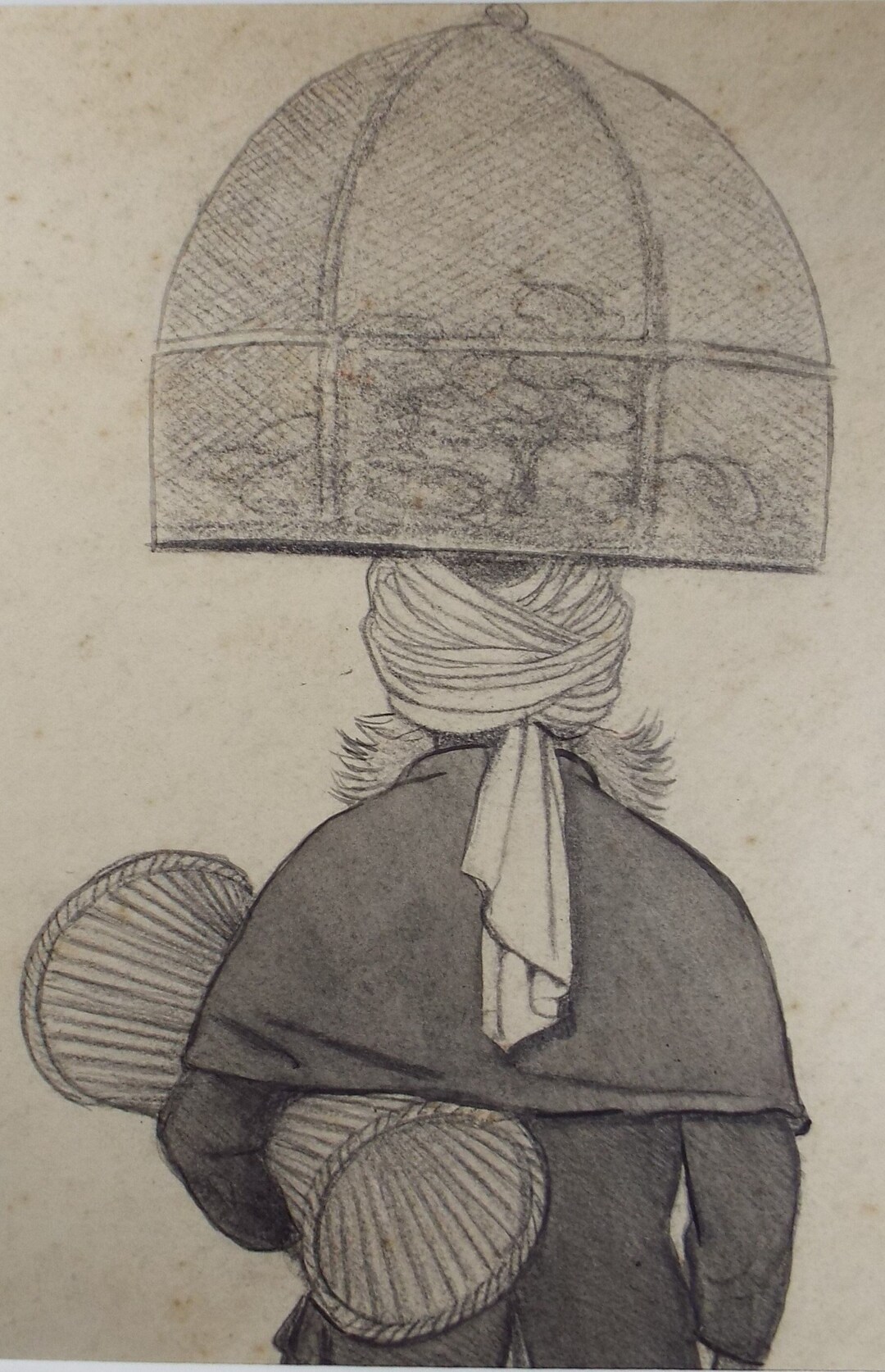 Original Pencil Sketch, 'indian Figure Carrying a Basket', Susan ...