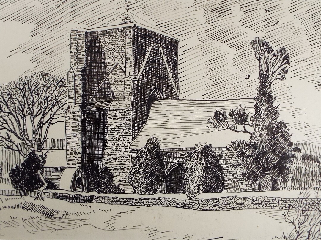 Original Pen & Ink, 'flint Built Church', Dated 1940, Artist Unknown - Etsy