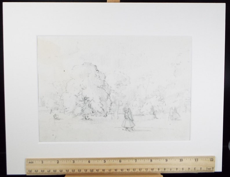 Original Pencil Drawing, 'figures in a Landscape, Circa 1950's, Hilda ...