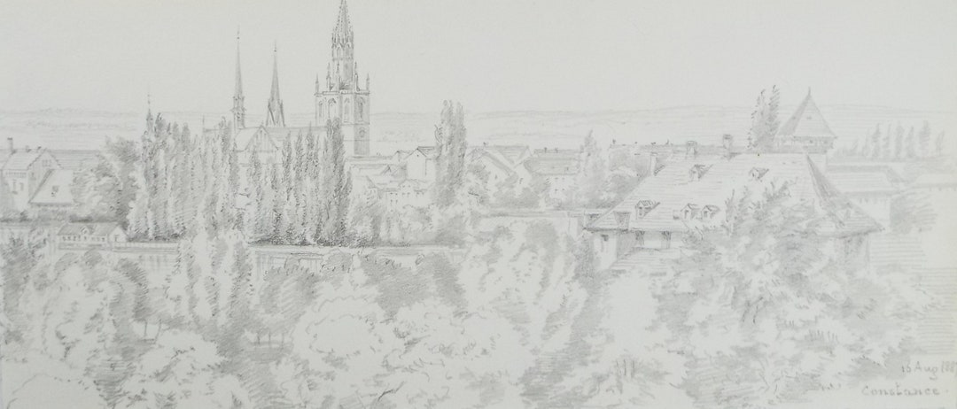 Original Pencil Drawing, 'constance (konstanz)', Dated 1887, Artist ...