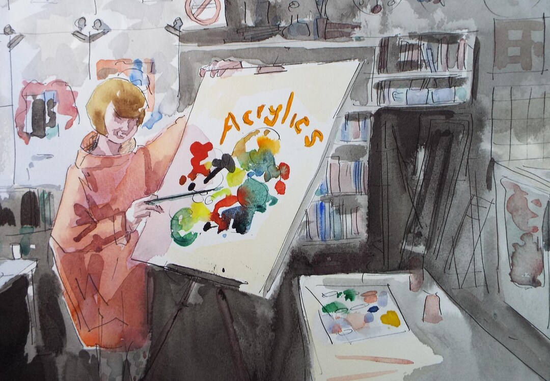 Original Watercolour, 'the Art Class', June Bevan, Circa 1990's - Etsy