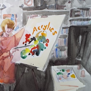 Original Watercolour, 'the Art Class', June Bevan, Circa 1990's - Etsy