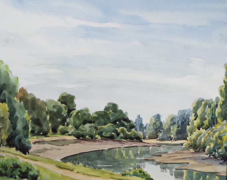 Original Watercolour, 'A Lake in Summer', George Godfrey, Circa 1970's ...