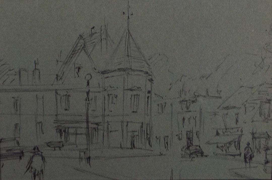 Original Ink Drawing, 'street Scene', Hugh Mckenzie (1909-2005), Mid ...