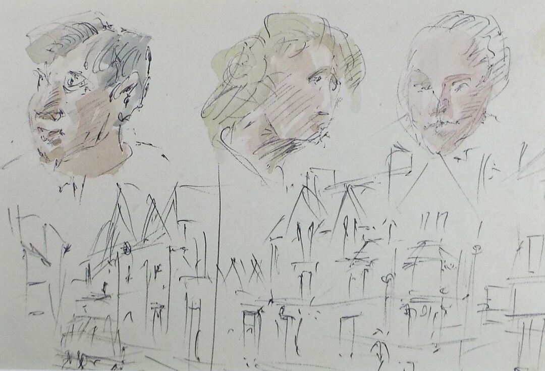 Original Watercolour Drawing, 'heads Above a Street', Hugh Mckenzie ...