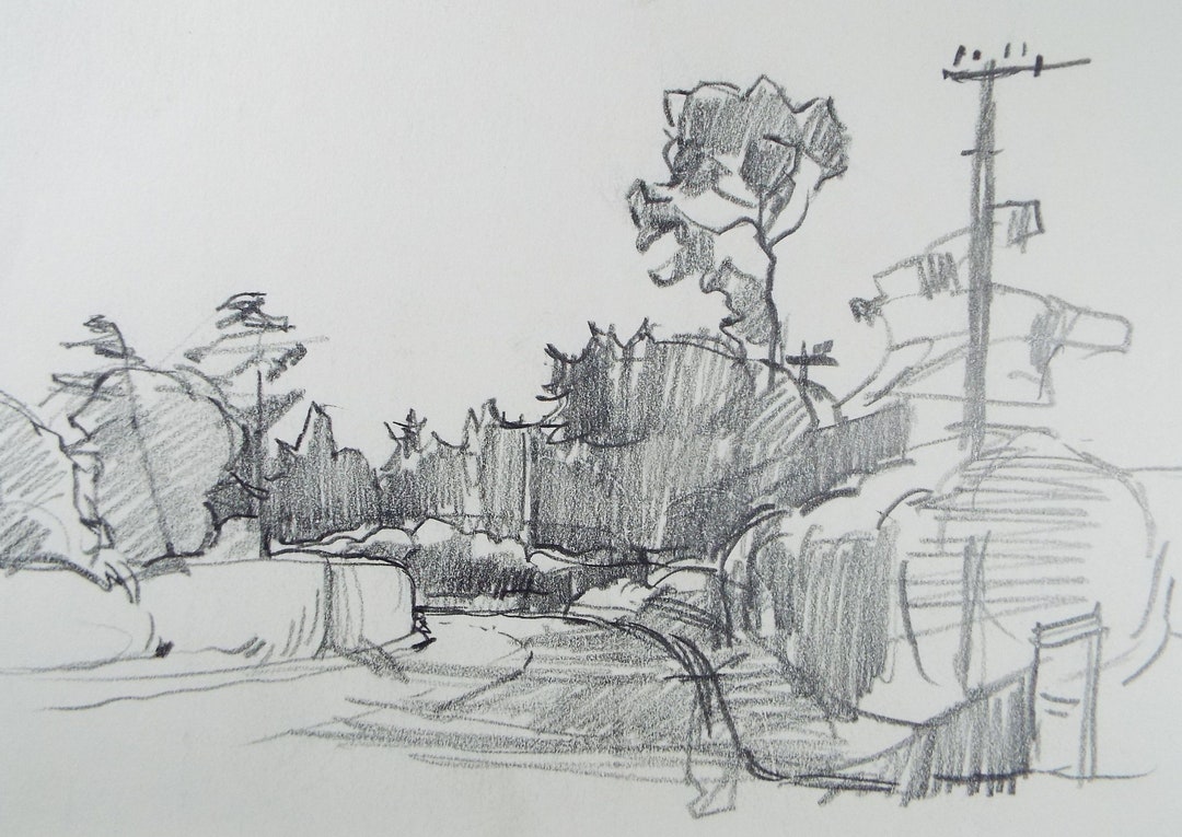 Original Pencil Drawing, 'A Country Lane', Circa 1950's, Douglas ...