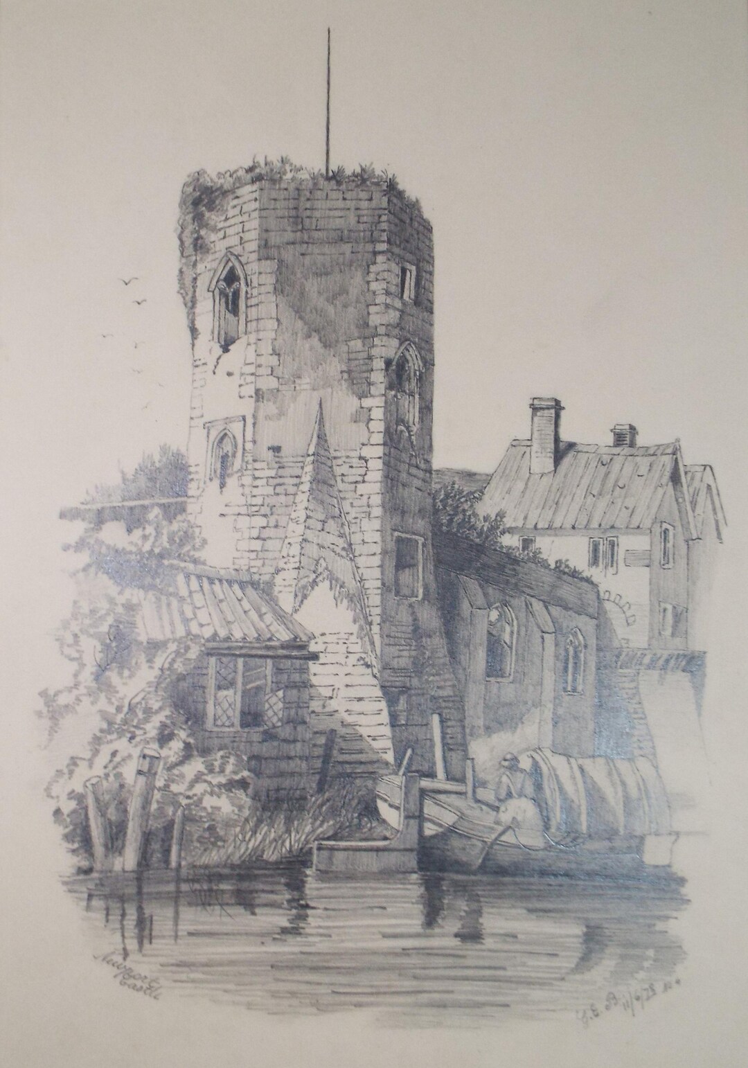 Pencil Drawing, 'newport Castle', Dated 1878, Unknown Artist - Etsy