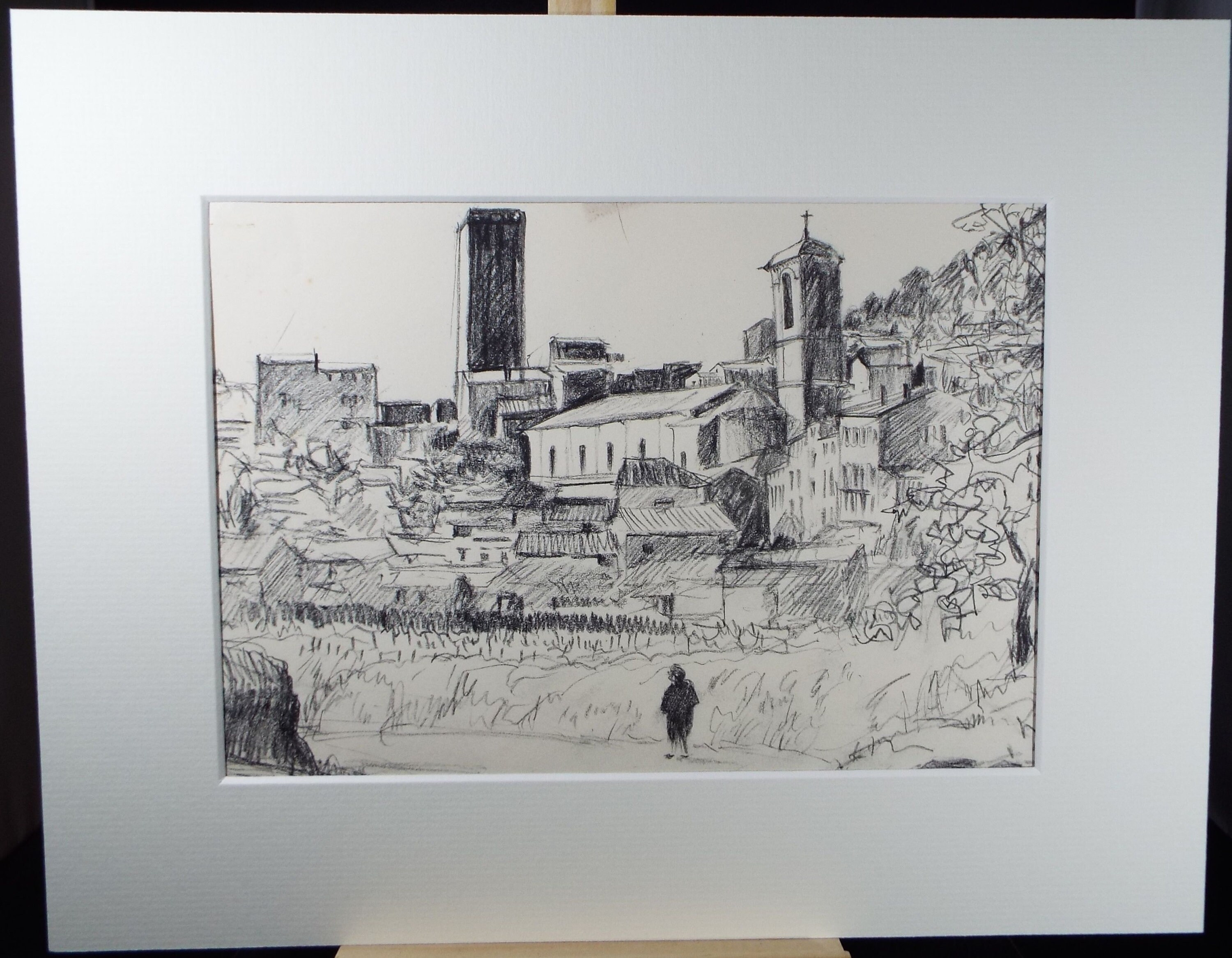 Original Pencil & Conte Drawing, 'mountain Village', Circa 1990's ...
