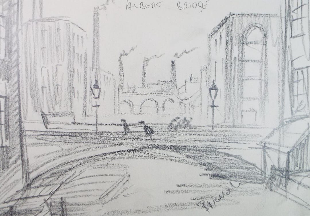 Original Pencil Drawing, 'albert Bridge, Salford', Bernard Mcmullen ...