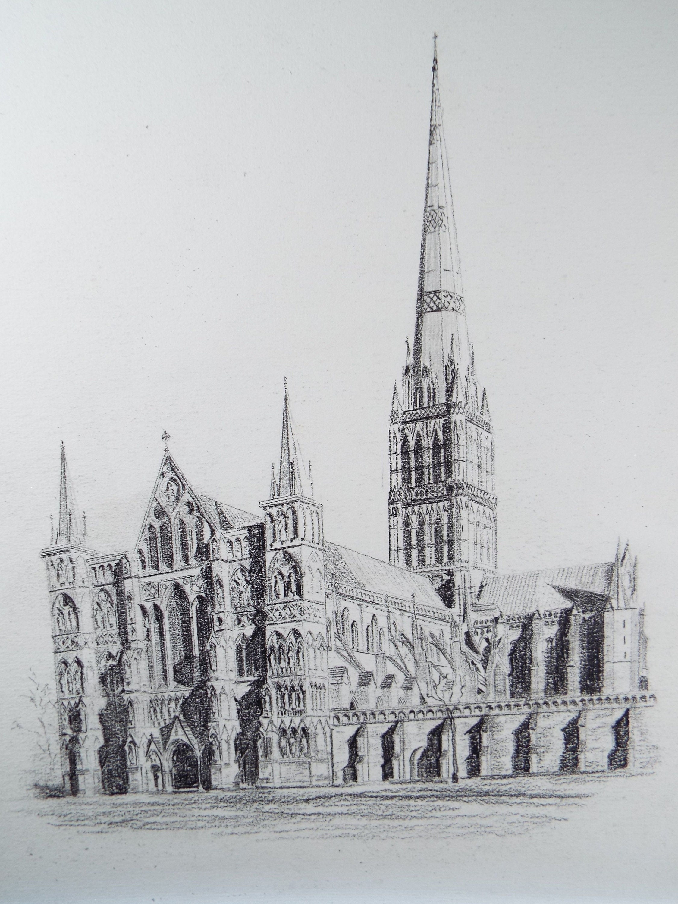 Original Pencil Drawing Salisbury Cathedral Late 20th - Etsy
