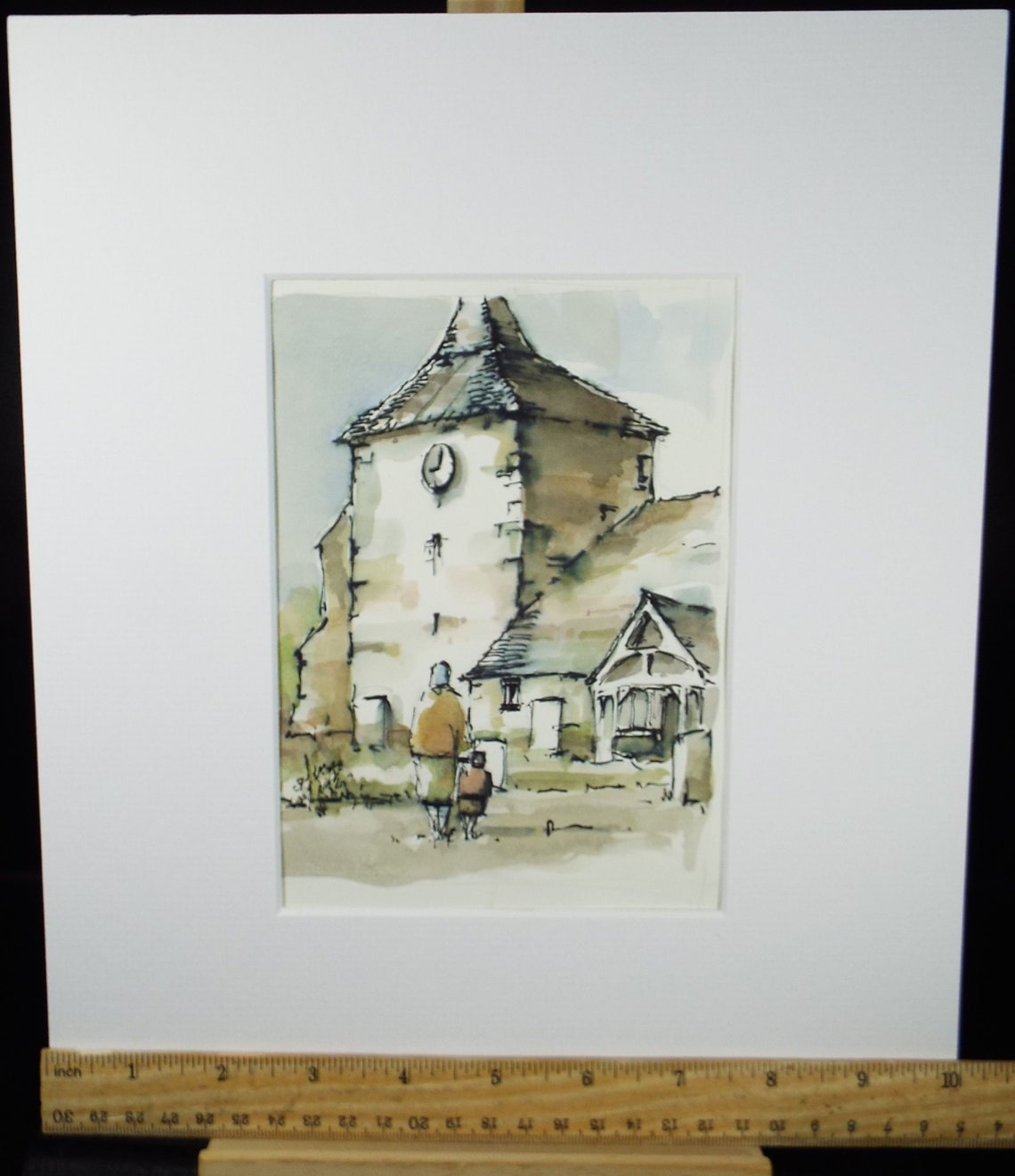 Original Watercolour & Ink, 'figures Before the Church', Circa 1990's ...