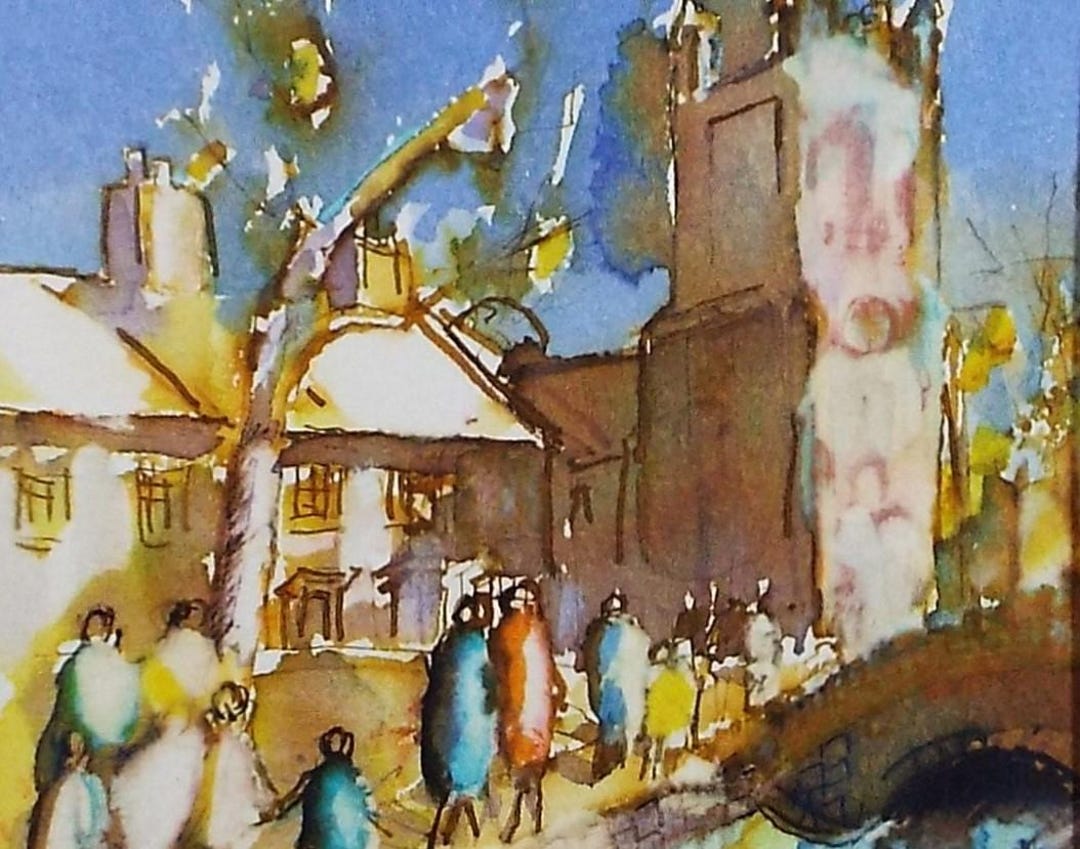 Original Watercolour, 'figures by a Bridge', June Bevan, C1990's - Etsy
