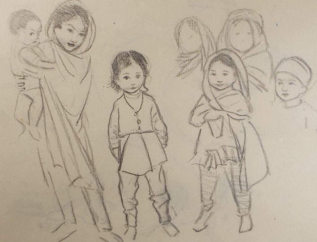 Original Pencil Sketch, 'studies of Indian Children', Susan Beatrice ...