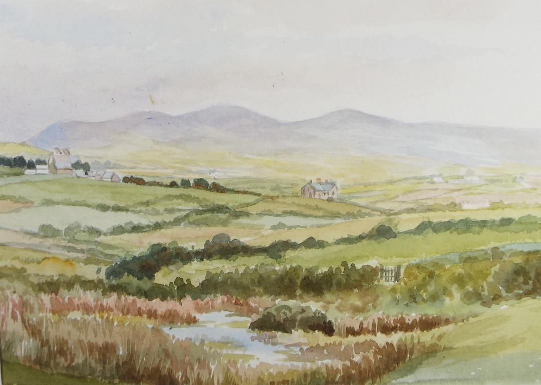 Original Watercolour Sketch, 'hamlet Amongst Green Fields' , C1910 ...