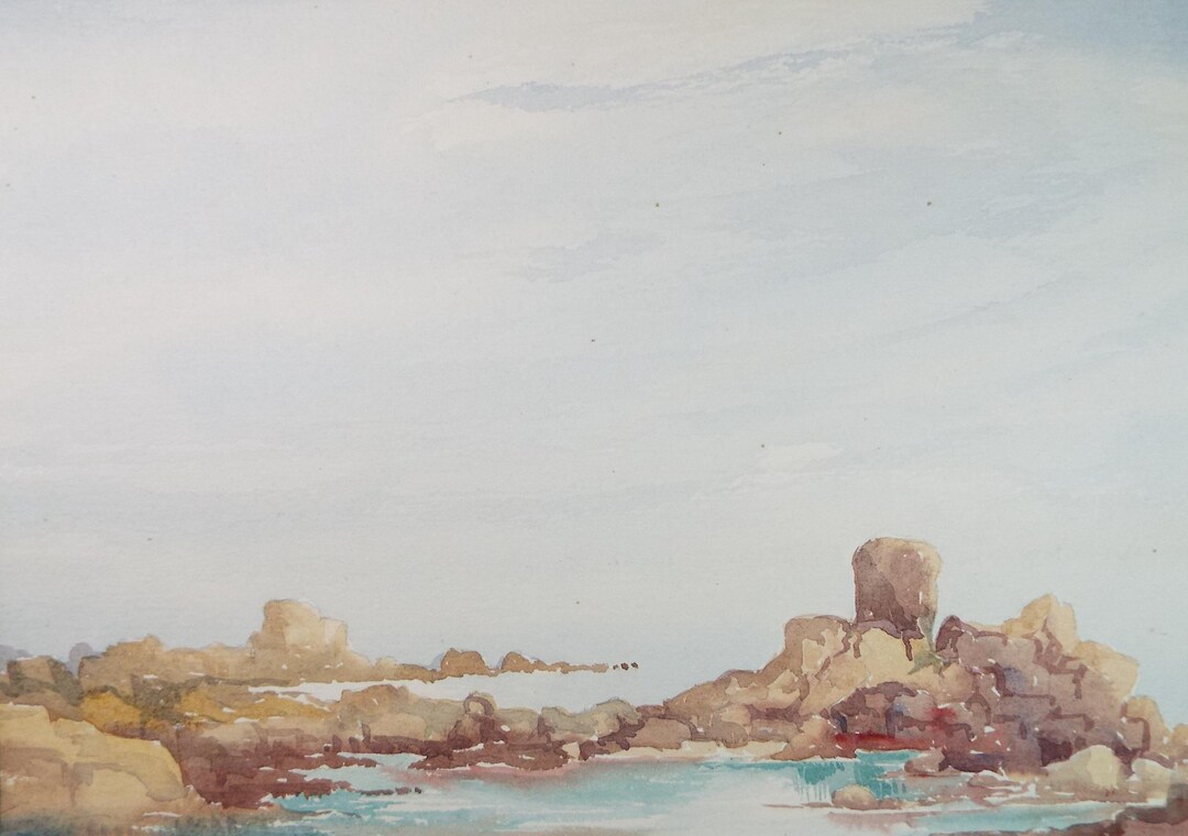 Original Watercolour, 'rocky Shore', Gwen Rayner, C1970's - Etsy